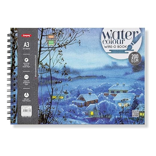 Anupam Watercolour Wire-O Book A3 Natural White Cold Press Paper, 200 ...