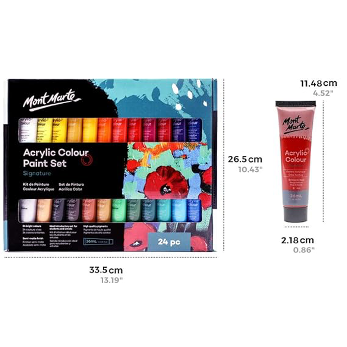 MONT MARTE Acrylic Paint Set 24Pc x 36Ml, Multi - Arthood